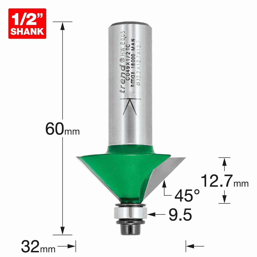 C049X1/2TC - Self guided chamfer angle=45 degrees x 12.7mm Cut - Trend ...