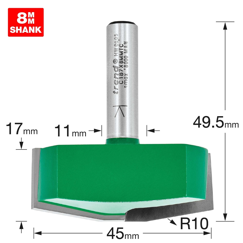 C187X8MMTC - Bevel panel raiser 10 degrees 41mm diameter - Trend ...