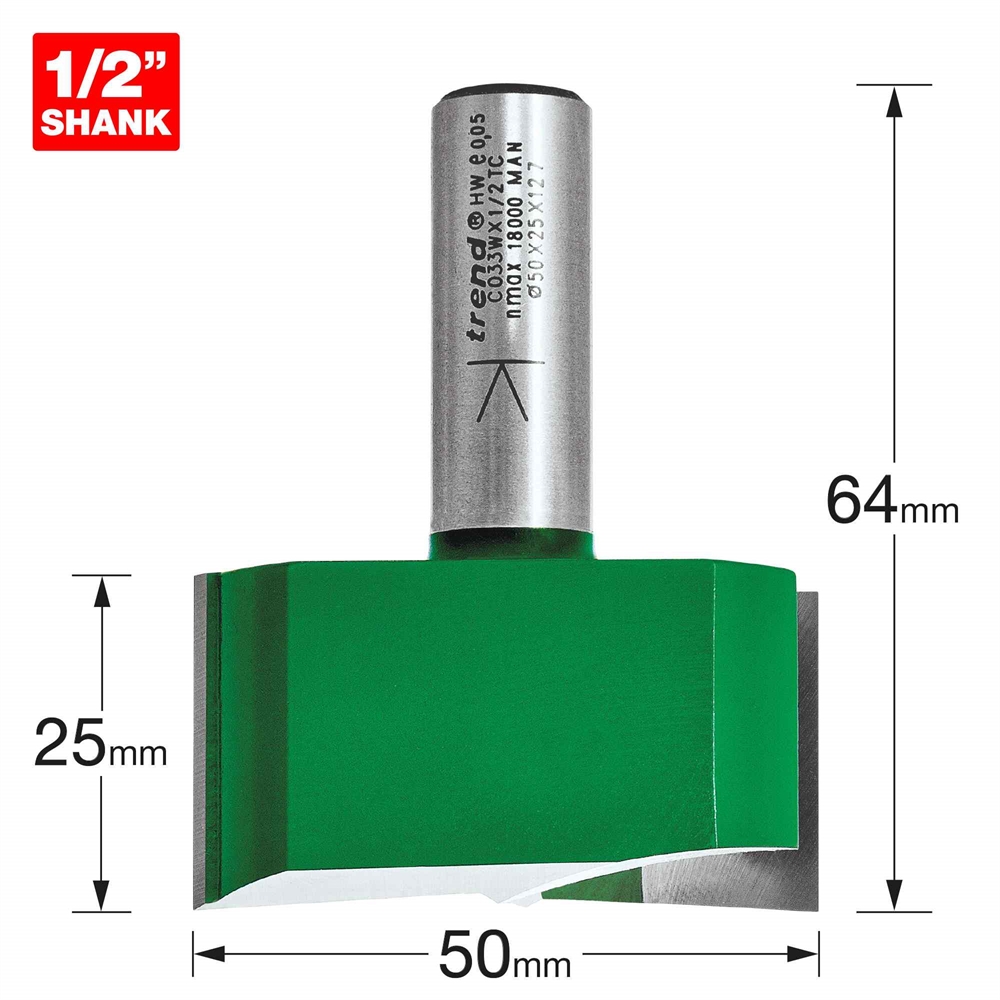 C033WX1/2TC - Two Flute Cutter 50mm diameter - Trend Products Online