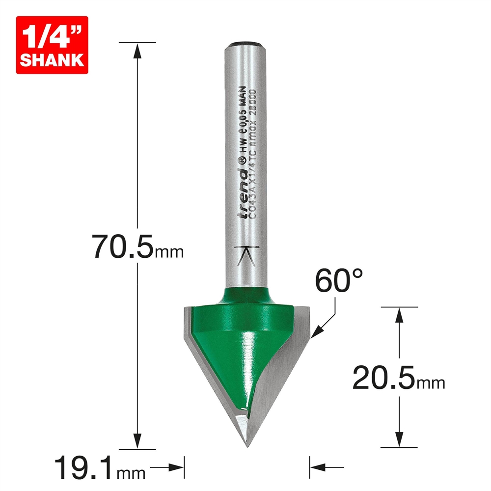 C043AX1/4TC - Chamfer v groove cutter 60 degrees - Trend Products Online