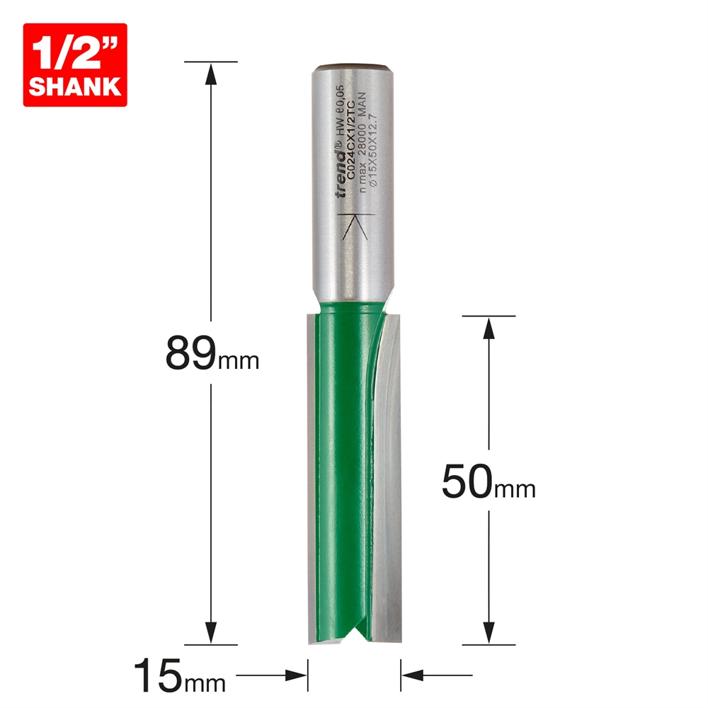 C024CX1/2TC - Two Flute Cutter 15mm diameter - Trend Products Online
