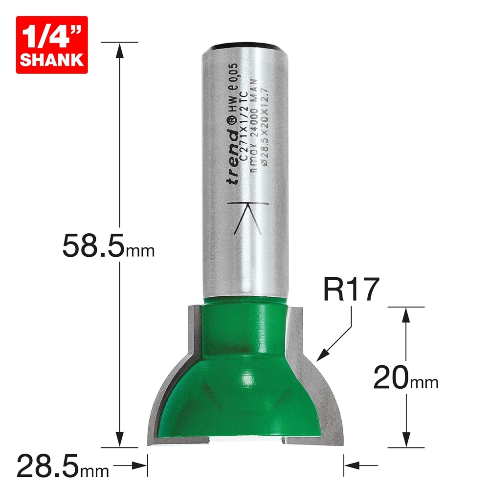 C271X1/2TC - Sash bar ovolo joint cutter 17mm radius - Trend Products ...